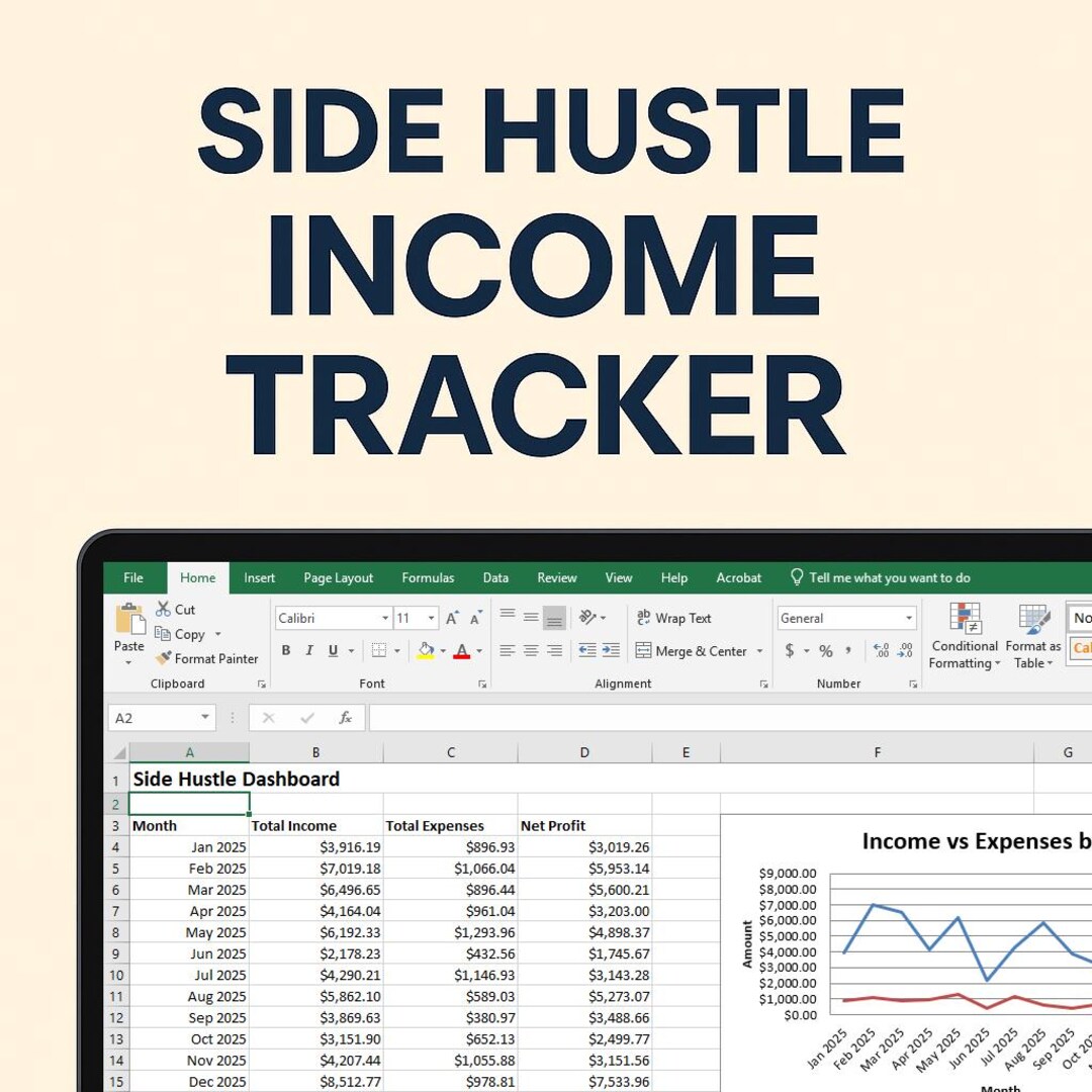 Side Hustle Income & Expense Tracker: Excel Template for Gig Workers - Etsy