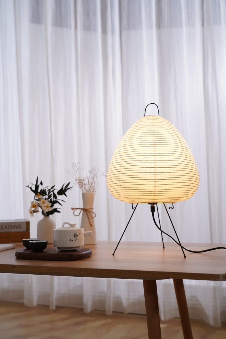 Elliptical Water Droplet Shaped LED Table Lamp – Handmade Japanese Rice ...