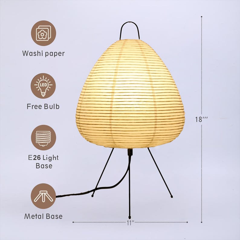 Elliptical Water Droplet Shaped LED Table Lamp – Handmade Japanese Rice ...