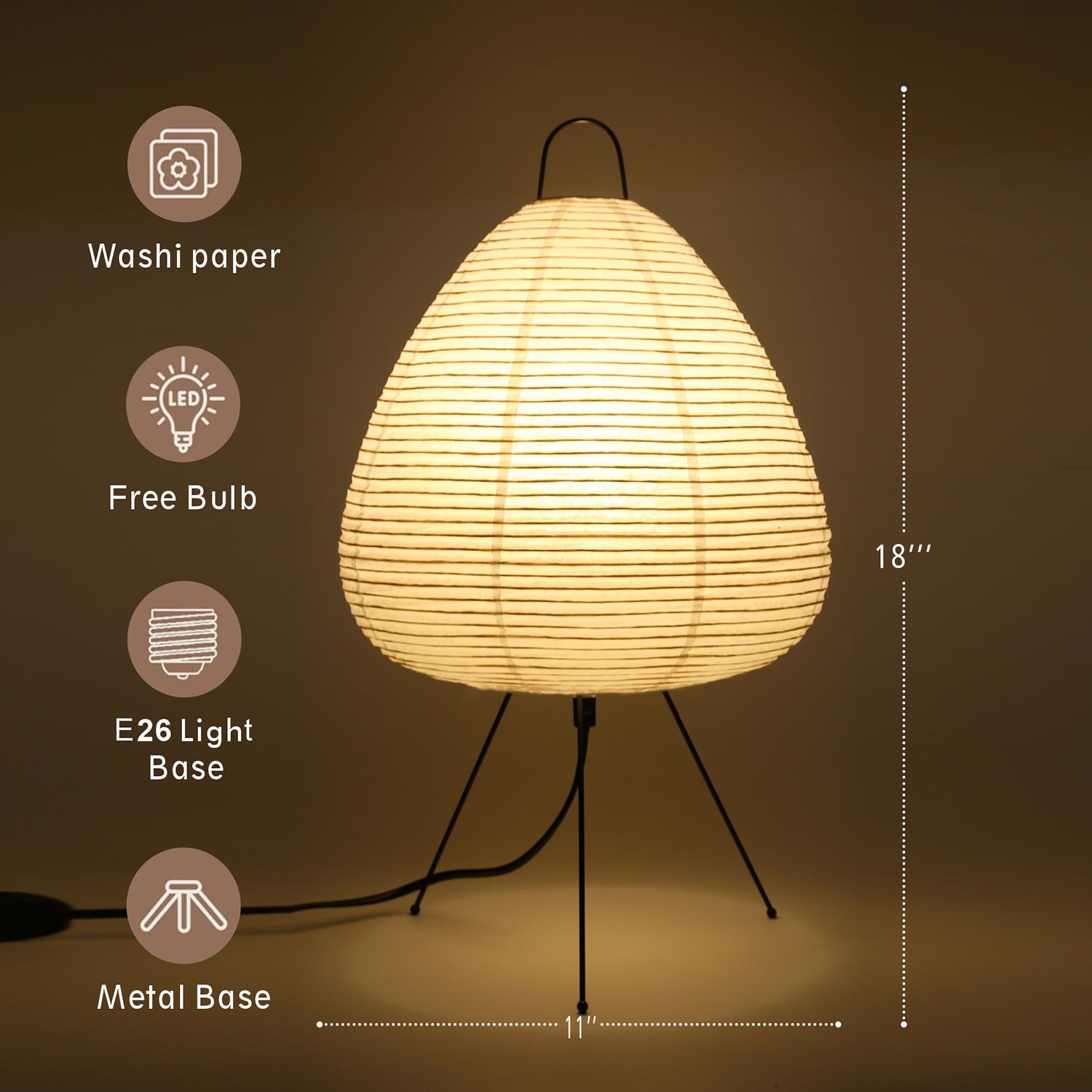 Elliptical Water Droplet Shaped LED Table Lamp – Handmade Japanese Rice ...