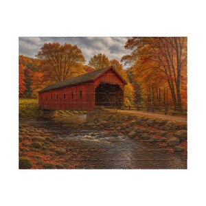 Autumn Covered Bridge Jigsaw Puzzle | New England Fall Foliage Creek ...