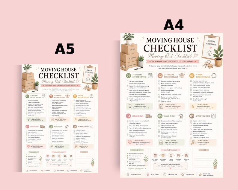 Moving Out Checklist Printable, Moving House Planner PDF, Apartment ...