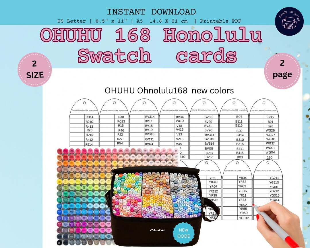 Ohuhu 168 Honolulu Swatch Cards, New Code Printable Marker Cards ...