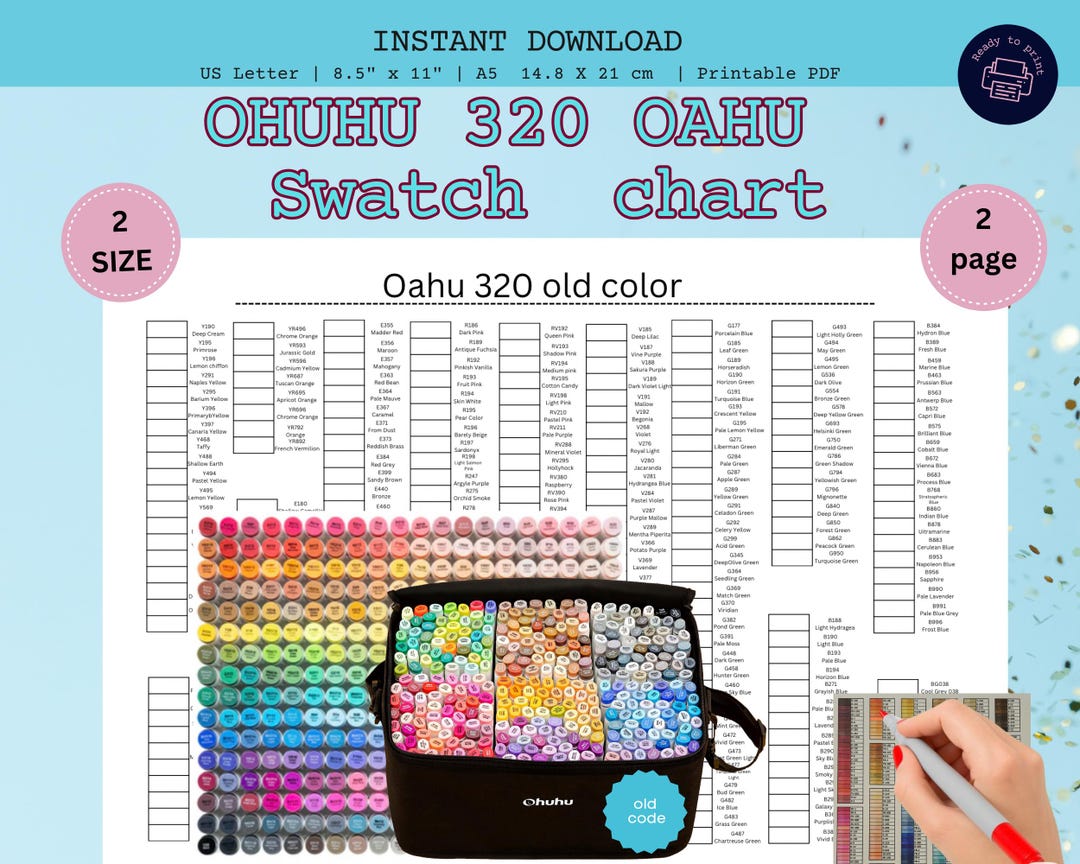 Ohuhu 320 Oahu Swatch Chart Old Version | Printable Color Chart PDF for ...