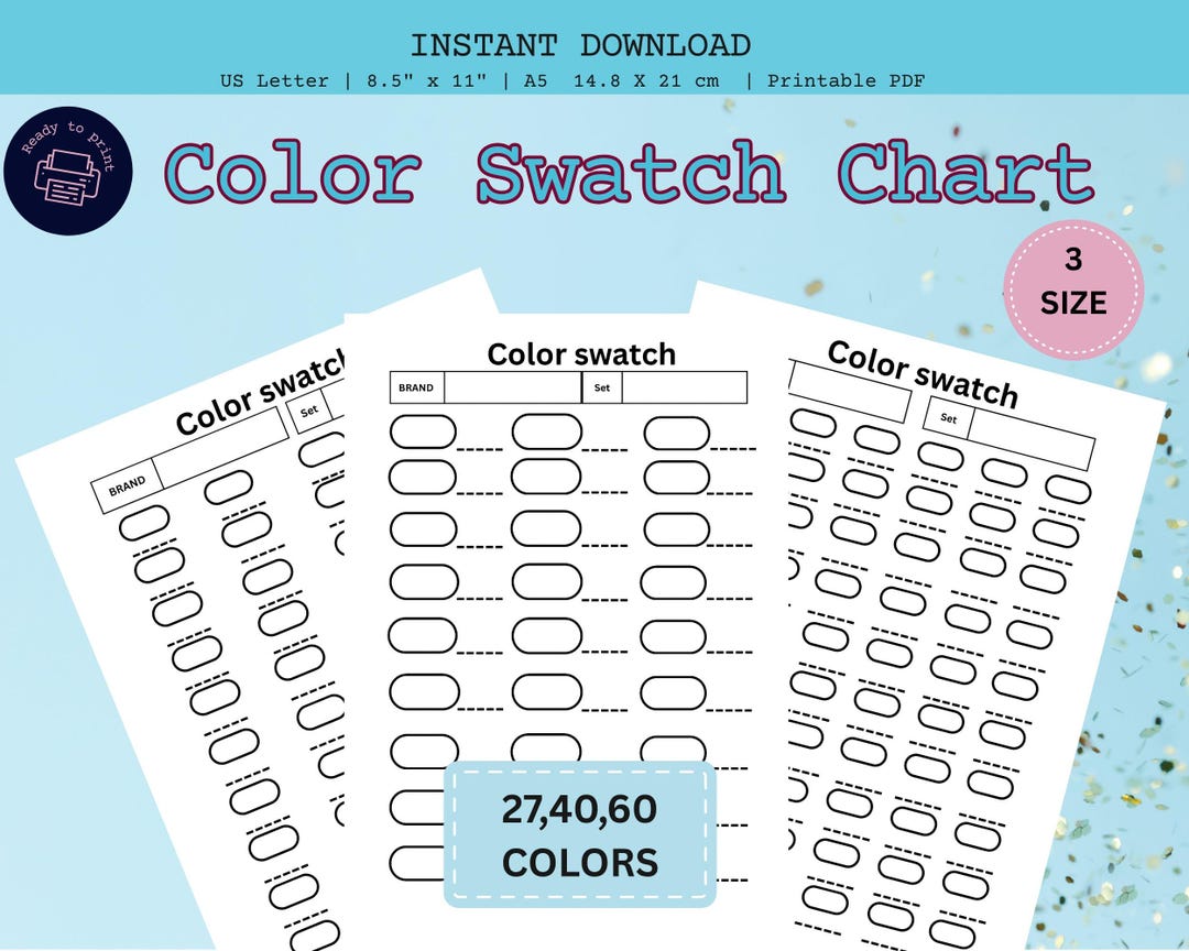 Printable Oval Color Swatch Chart – 27, 40 & 60 Colors, Art Supply ...