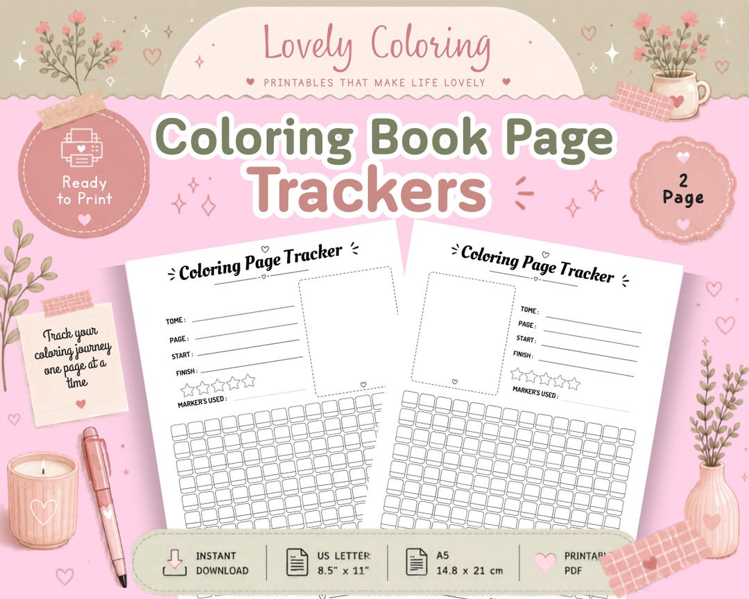 Coloring Page Tracker Printable, Adult Coloring Log, Self Care Journal ...