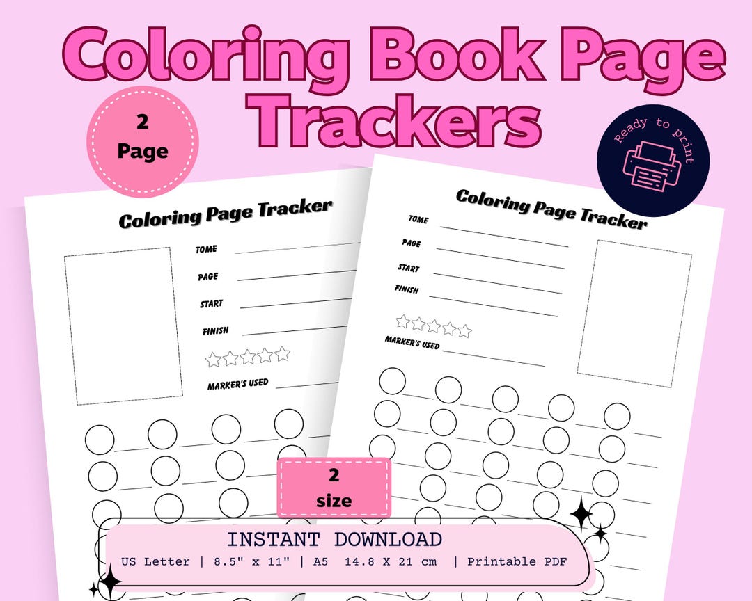 Coloring Page Tracker Printable, Adult Coloring Log, Self Care Journal ...