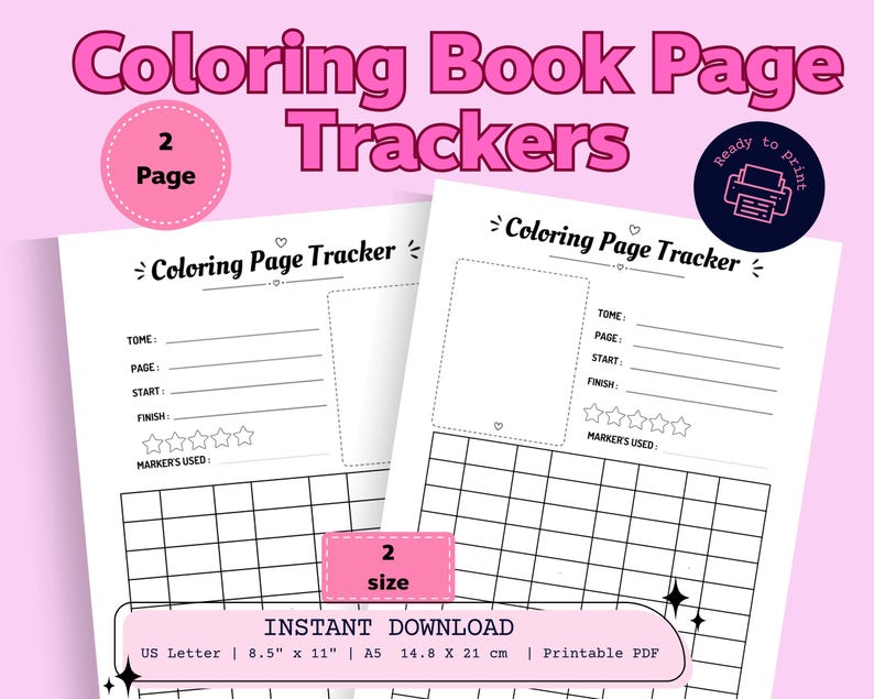 Coloring Page Tracker Printable, Adult Coloring Log, Self Care Journal ...