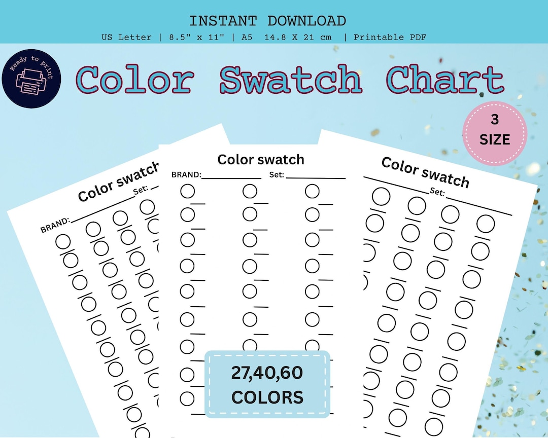 Printable Circle Color Swatch Chart – 27, 40 & 60 Colors, Art Supply ...
