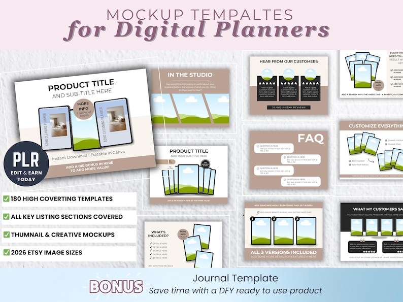 Digital Planner Mockup Templates, Canva Editable PLR Library - Etsy