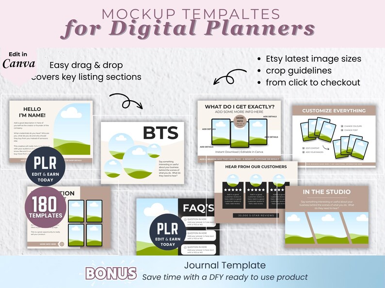 Digital Planner Mockup Templates, Canva Editable PLR Library - Etsy