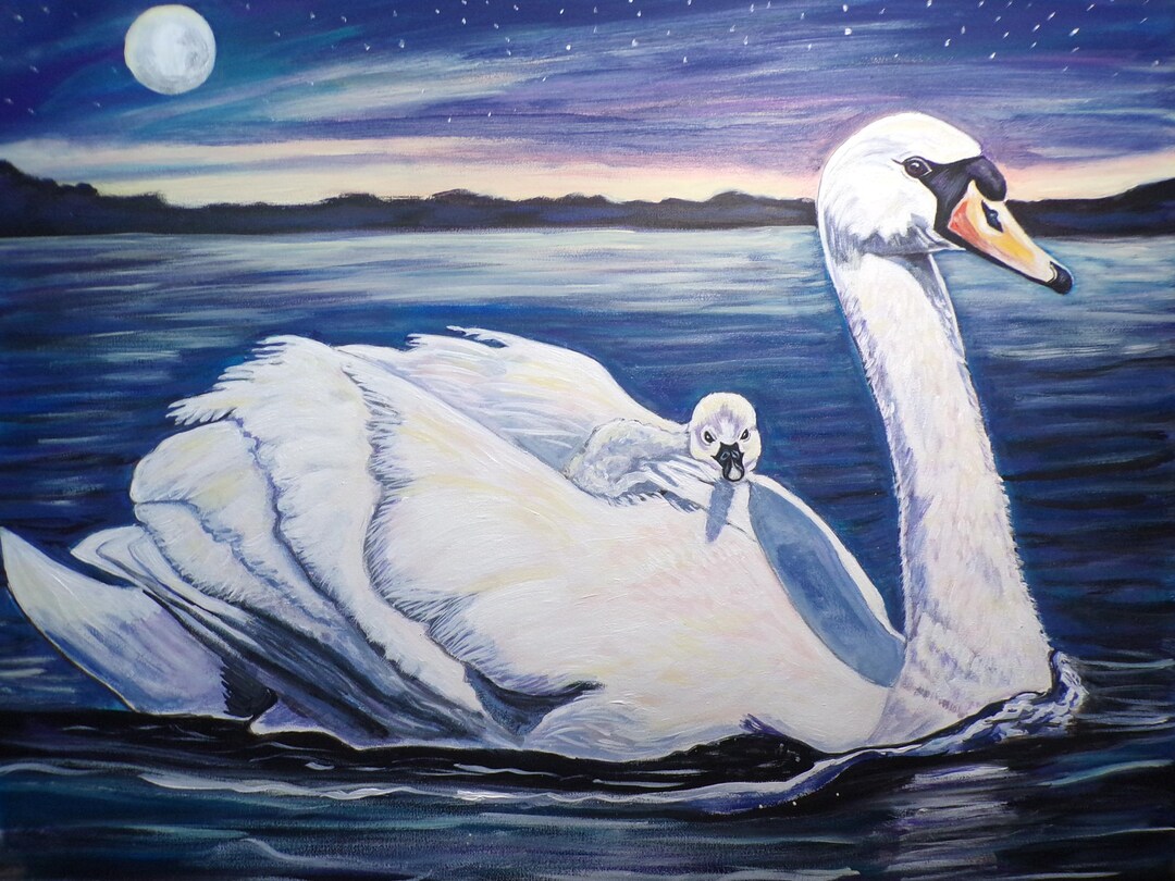 Original Swan Acrylic Painting - Regal Moonlight Scene, 18x24 - Etsy