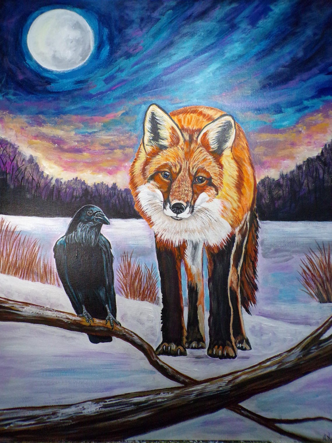 Fox Original Painting-fox in the Moonlight Fox Wall Art-fox Decor-fox ...