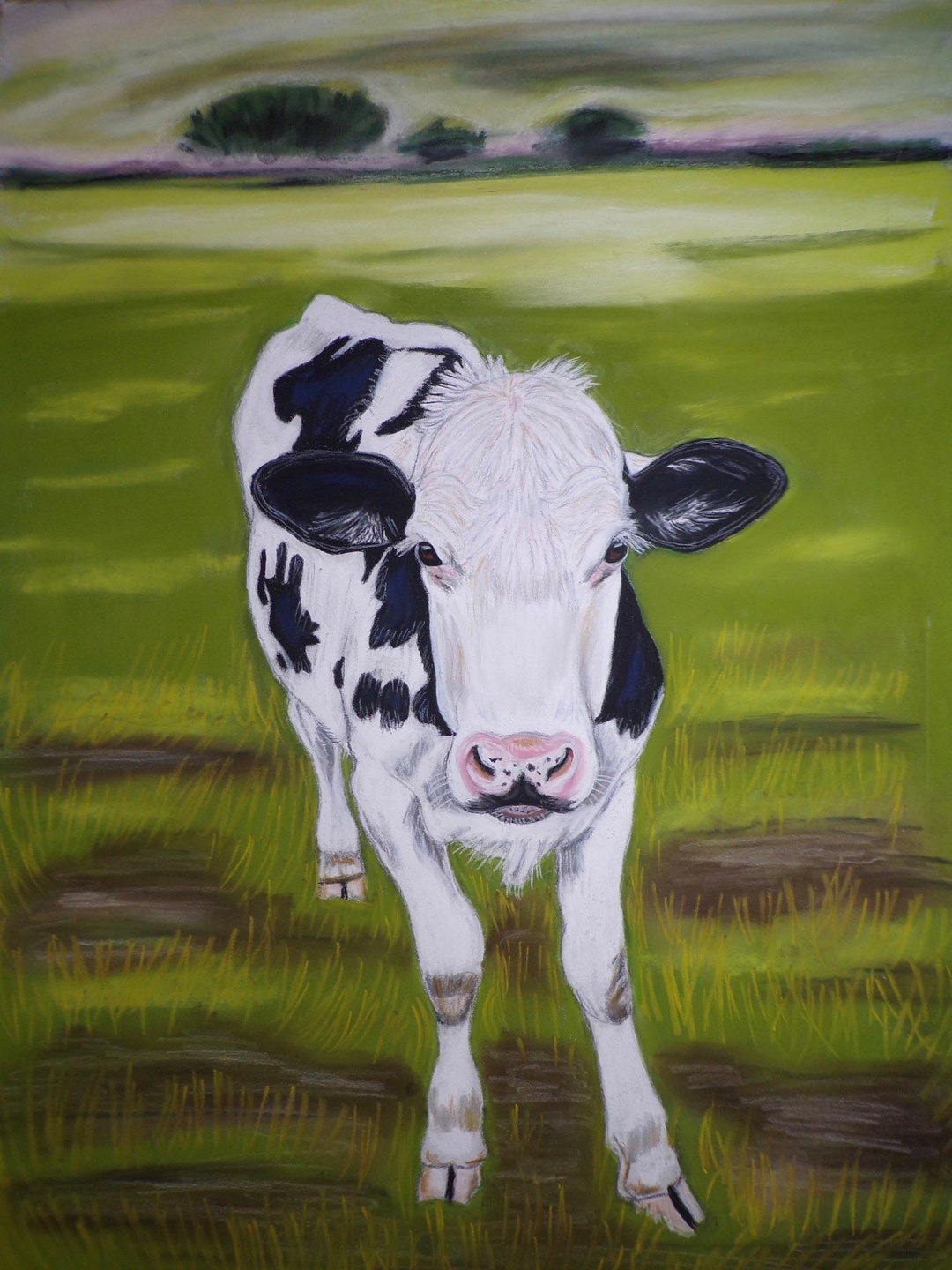 Cow in the Pasture - Holstein Cow -original Painting Wall Decor- Hand ...