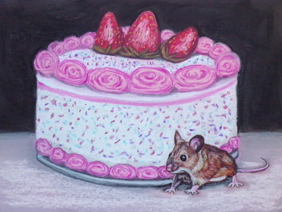Mouse Birthday Cake Pastel Painting – Original Animal Wall Art - Etsy