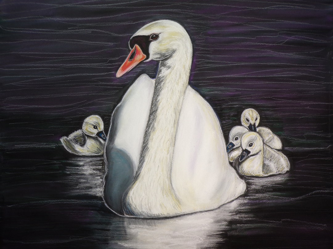 Swan and Babies Print of the Original Painting-swan Art-swan Gift-swan ...