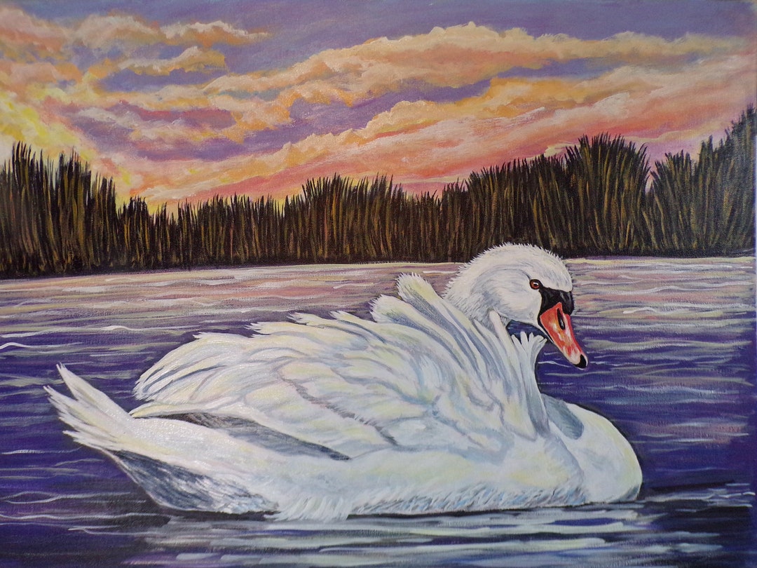 Regal Swan at Sunset -swan Original Painting- Swan Gift -swan Wall ...