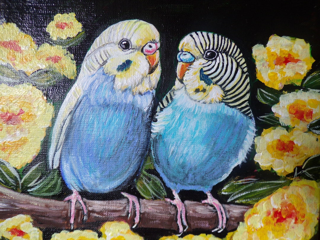 Parakeet Original Acrylic Painting Pet Birds Wall Decor-hand Painted ...