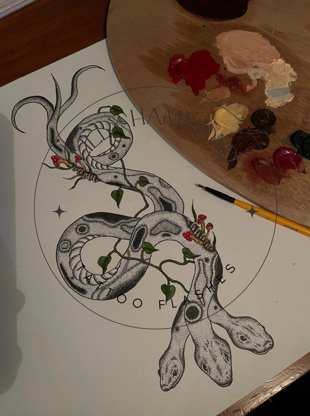 Triple Headed Snake Tattoo Design - Etsy