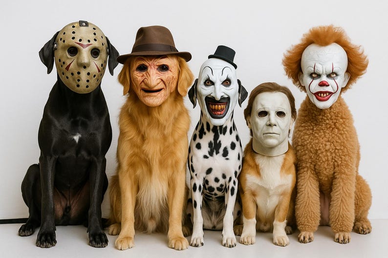 Dogs Wearing Jason, Freddy, Art, Michael, and Pennywise Masks. - Etsy