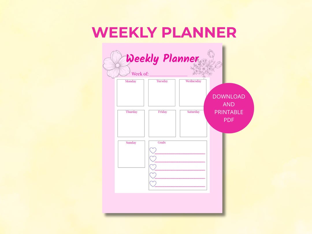 Pink Weekly Planner Printable | Minimalist Goals Sheet (digital ...