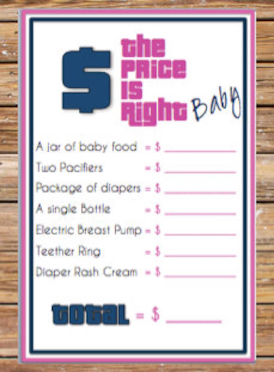 Baby Shower Game printable the Price is Right - Etsy