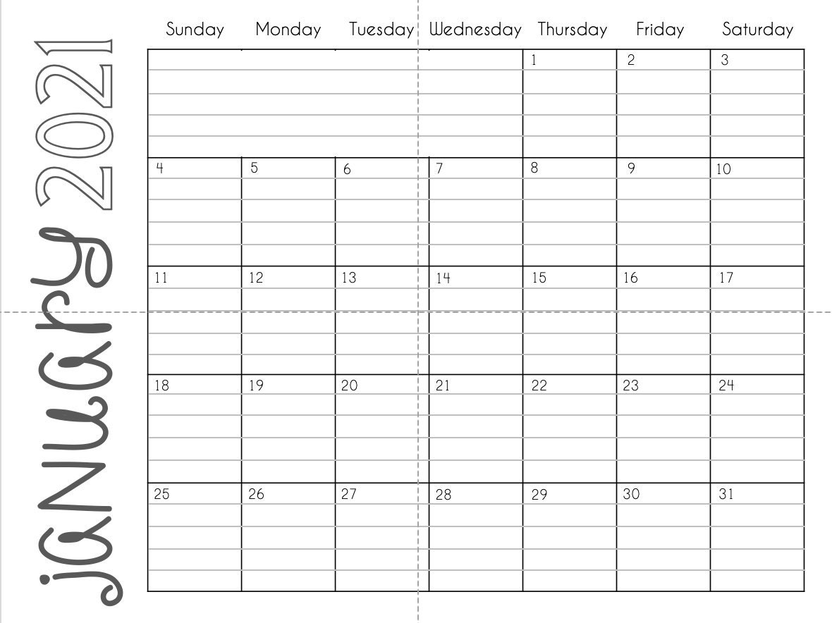 2021 Lined Monthly Calendars LANDSCAPE full Year Printable | Etsy