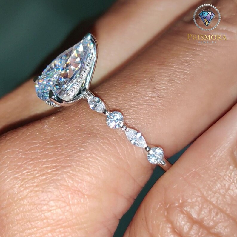 2 Carat Pear Cut Moissanite Engagement Ring for Women, 14K White Gold ...