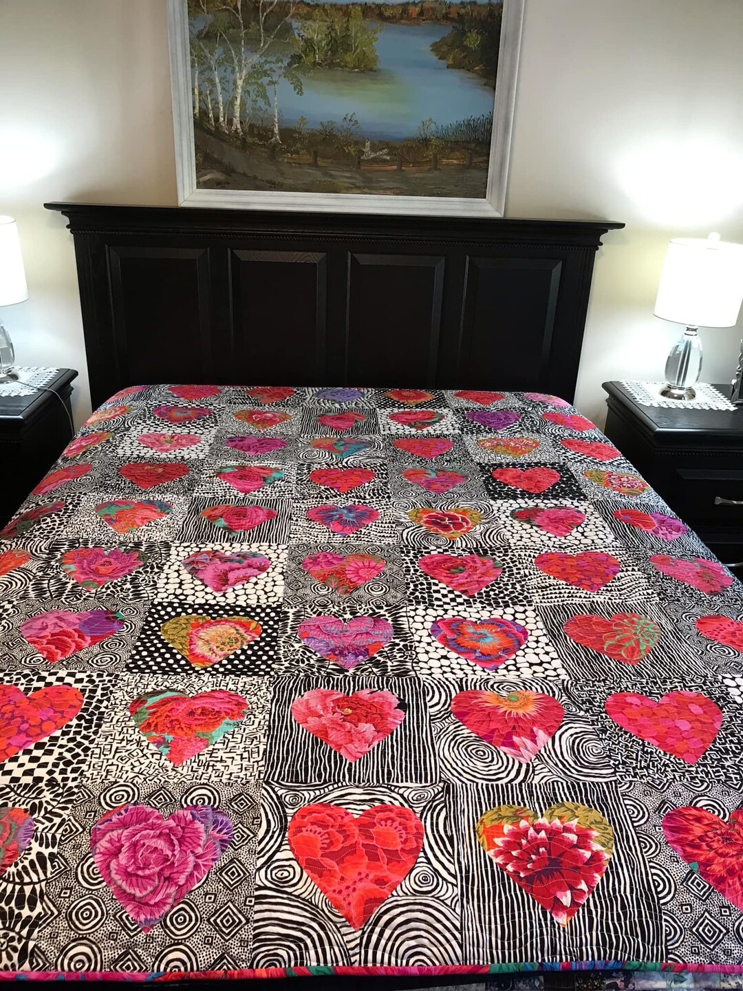 Homemade Kaffe Fassett Heart Quilt. 100% Cotton. 82x82 Inches- Generous ...