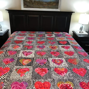 Homemade Kaffe Fassett Heart Quilt. 100% Cotton. 82x82 Inches- Generous ...