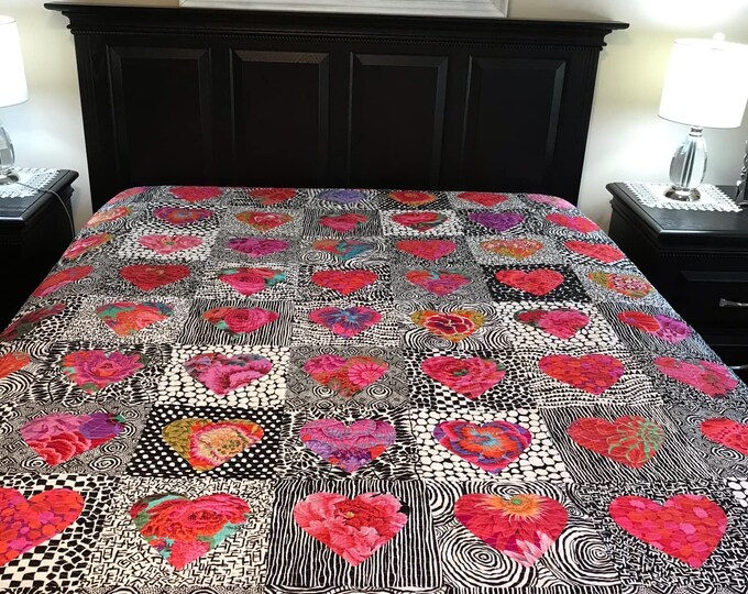Homemade Kaffe Fassett Heart Quilt. 100% Cotton. 82x82 Inches- Generous ...