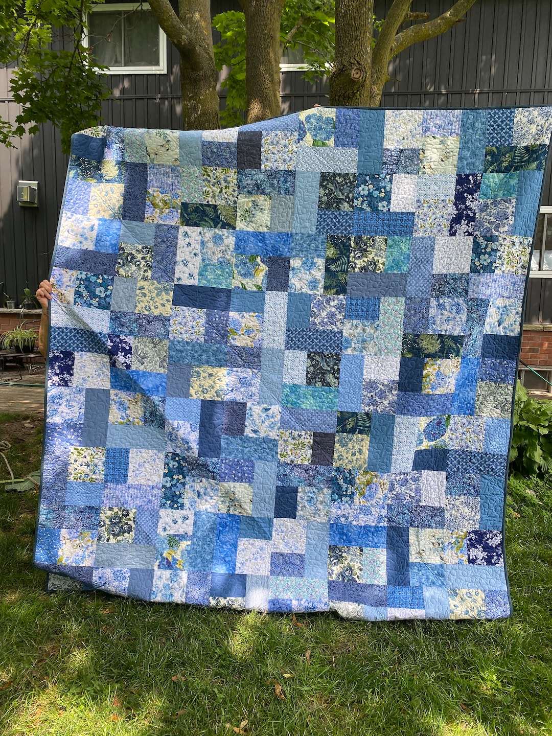Home Made Quilt - Shades of Blue . 100% Cotton 79x88 - Etsy