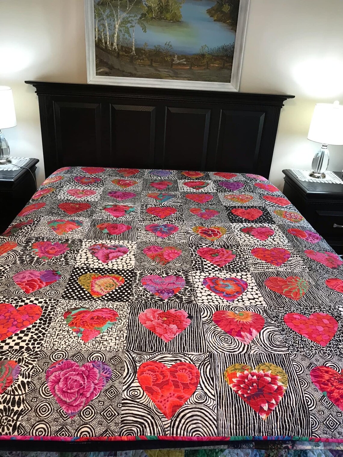 Homemade Kaffe Fassett Heart Quilt. 100% Cotton. 82x82 Inches- Generous ...