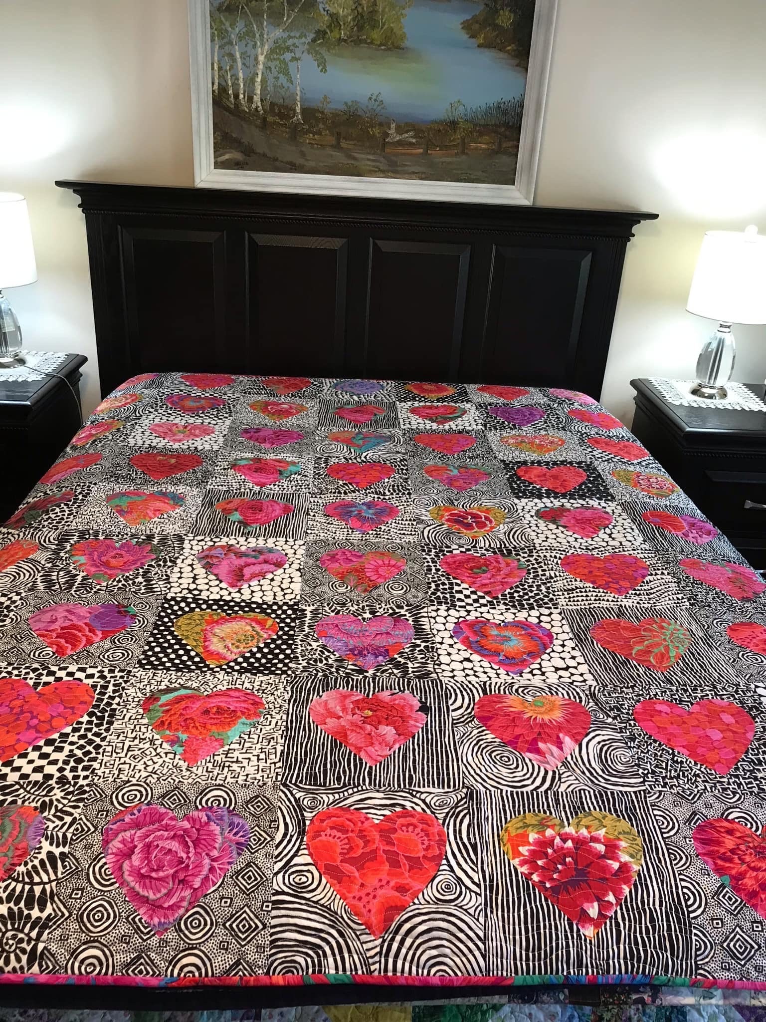Homemade Kaffe Fassett Heart Quilt. 100% Cotton. 82x82 Inches- Generous ...
