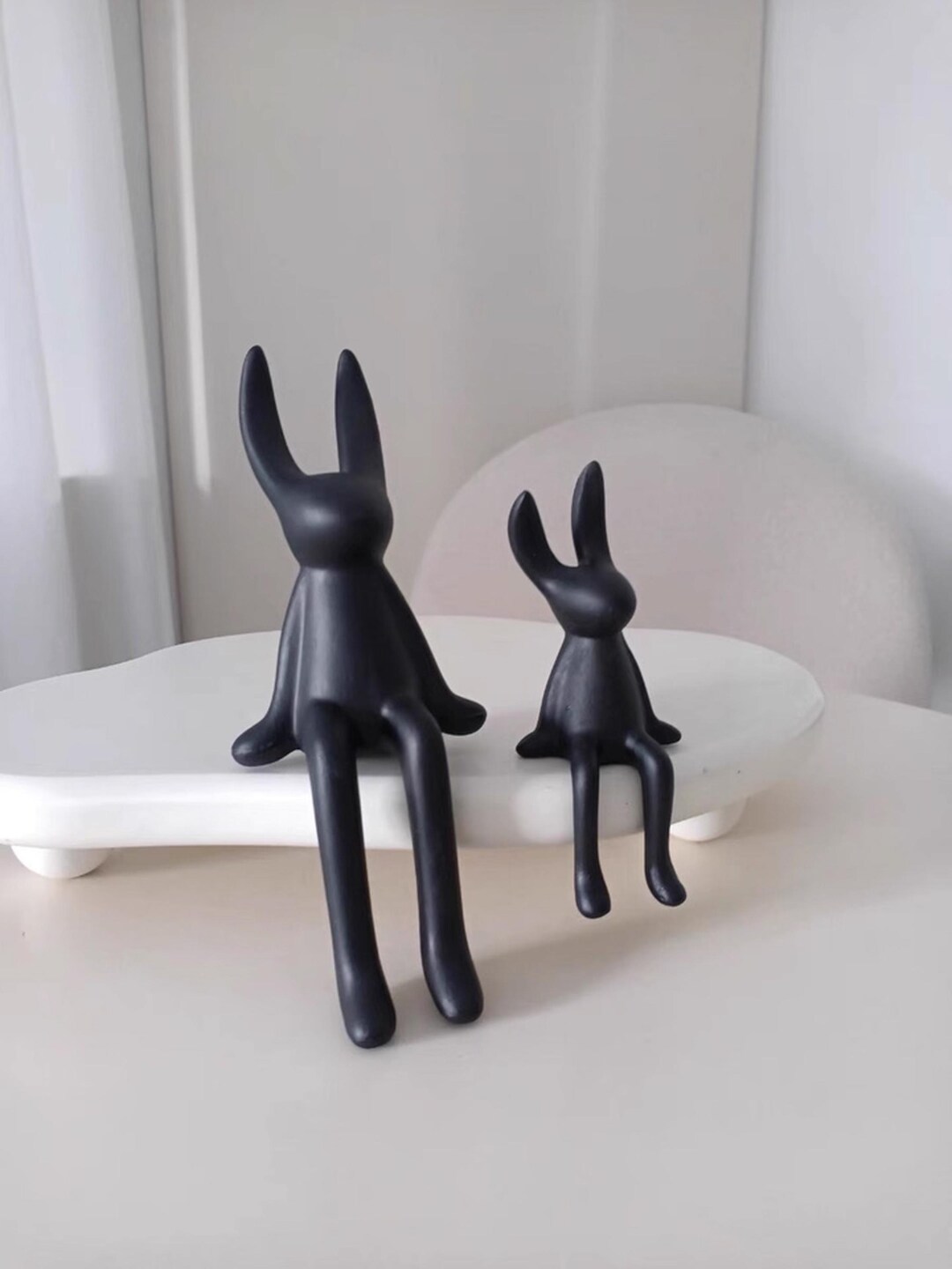 Matte Black Ceramic Rabbit Figurines: Minimalist Home Decor Set - Etsy