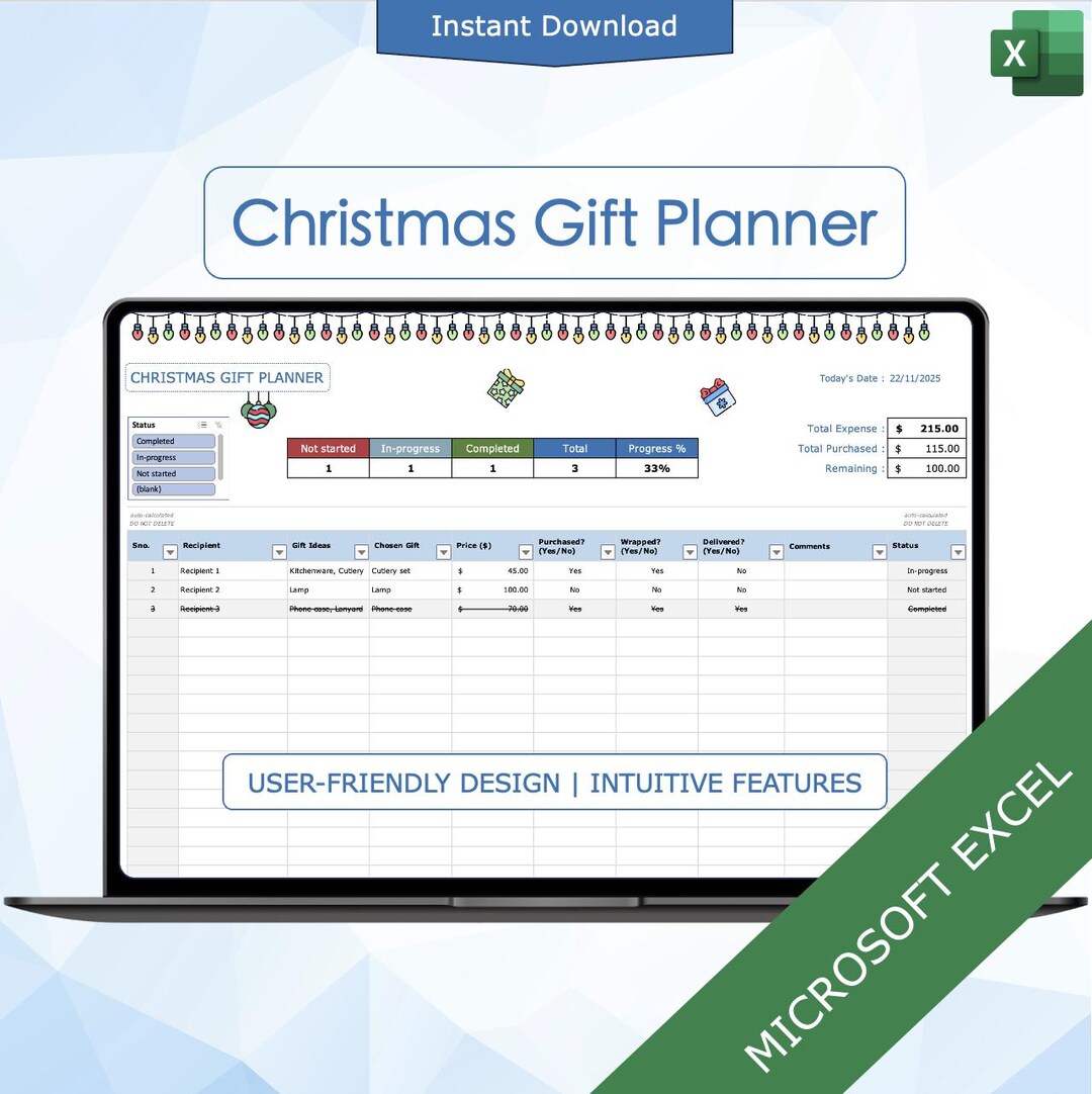 Christmas Gift Planner Template (microsoft Excel) – Holiday Shopping ...