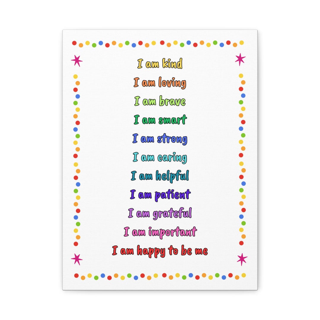 Kids Affirmation Wall Art | I Am Kind I Am Smart I Am Brave Canvas ...