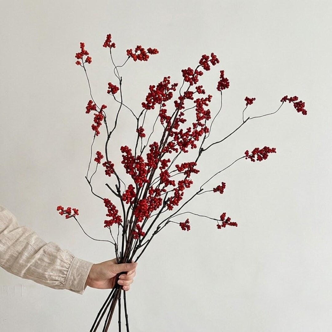 Red Winterberry Stem: 36"/47" Faux Ilex Branch, Christmas Floral Decor ...