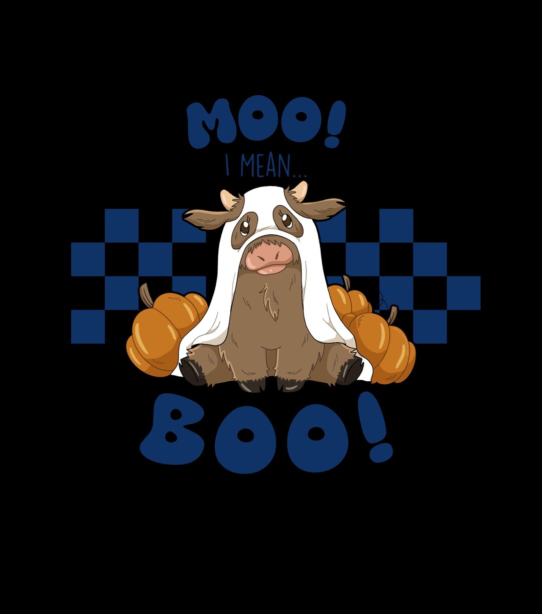Moo I Mean Boo Png, Blue Denim Boo Cow Halloween Png, Patchwork ...