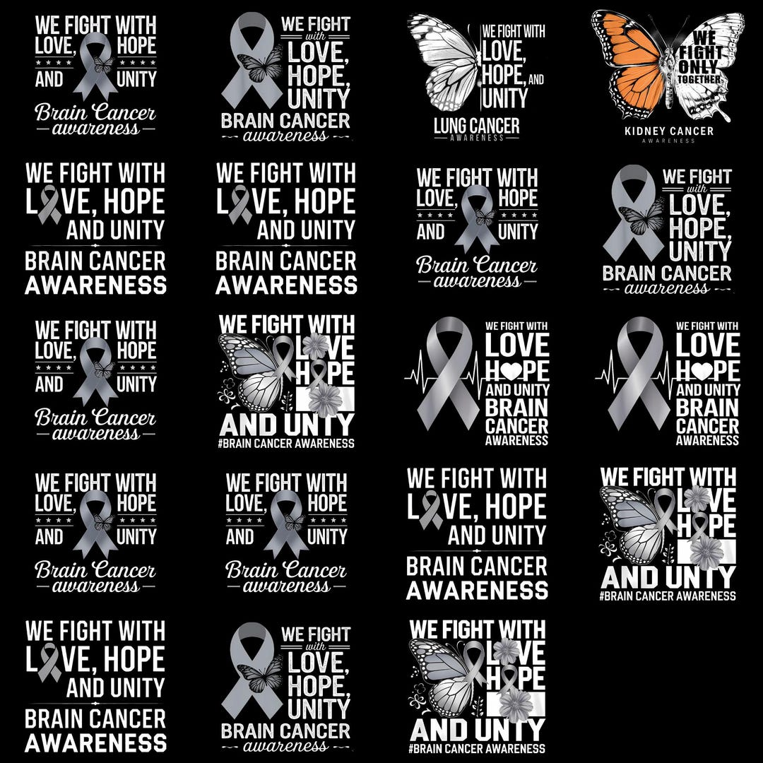 Brain Tumor Awareness Love Hope Unity PNG, Gray Ribbon Clipart, Cancer ...