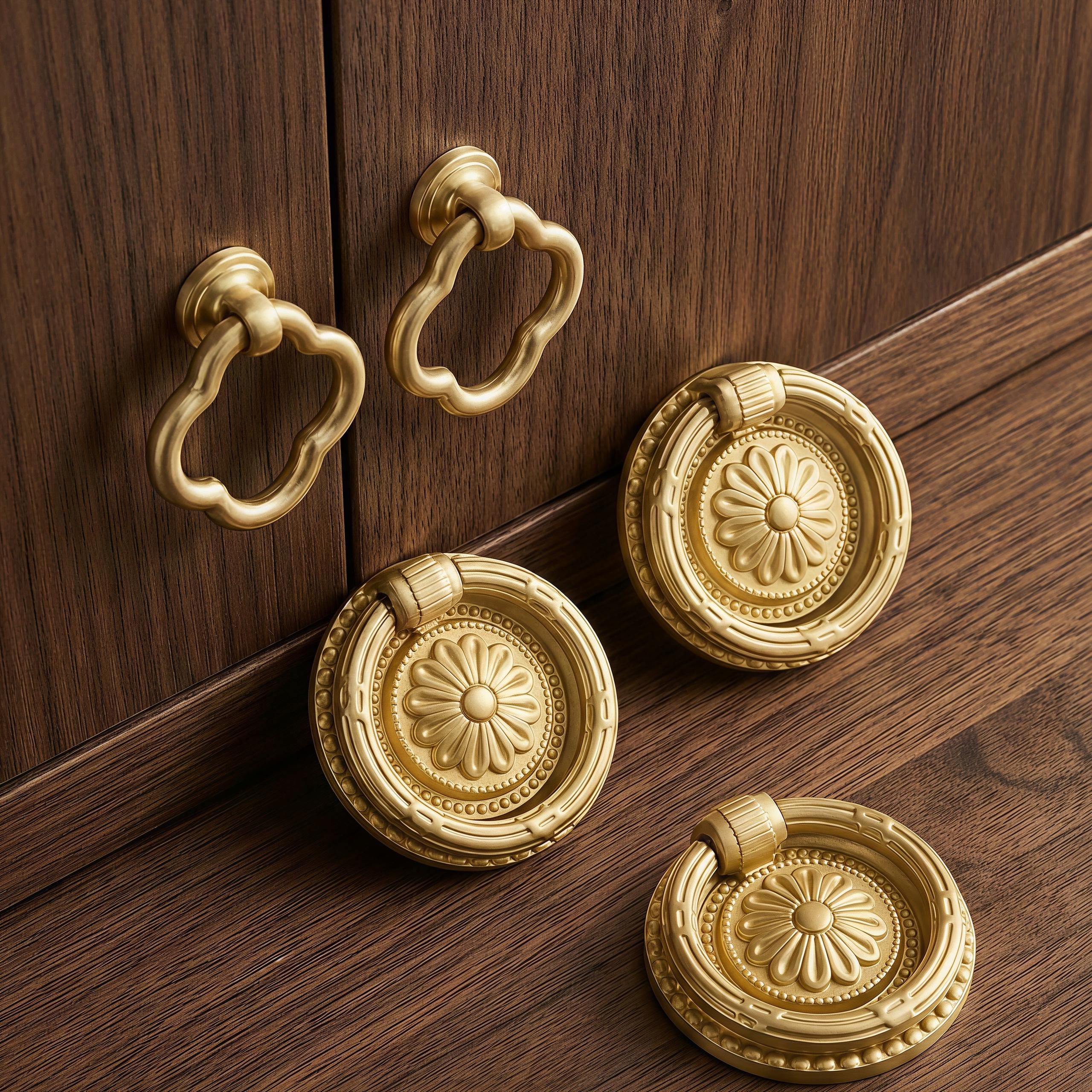 Solid Brass French Vintage Knobs, Round Antique Cabinet Pulls ...