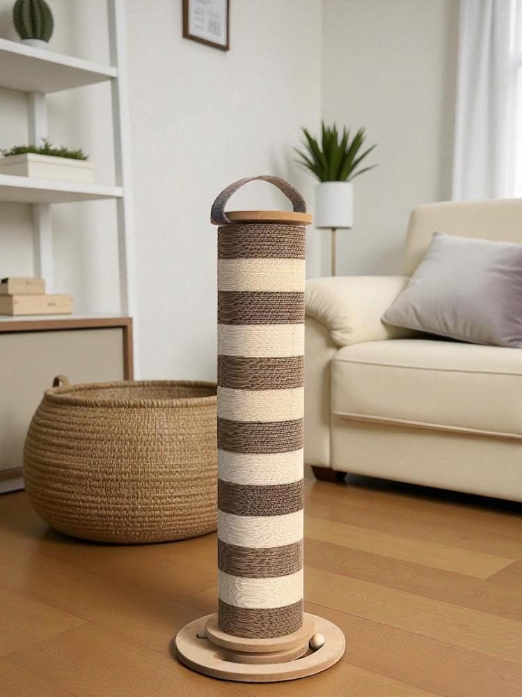 Modern Cat Scratching Post | Minimalist Striped Pet Tower | Neutral ...