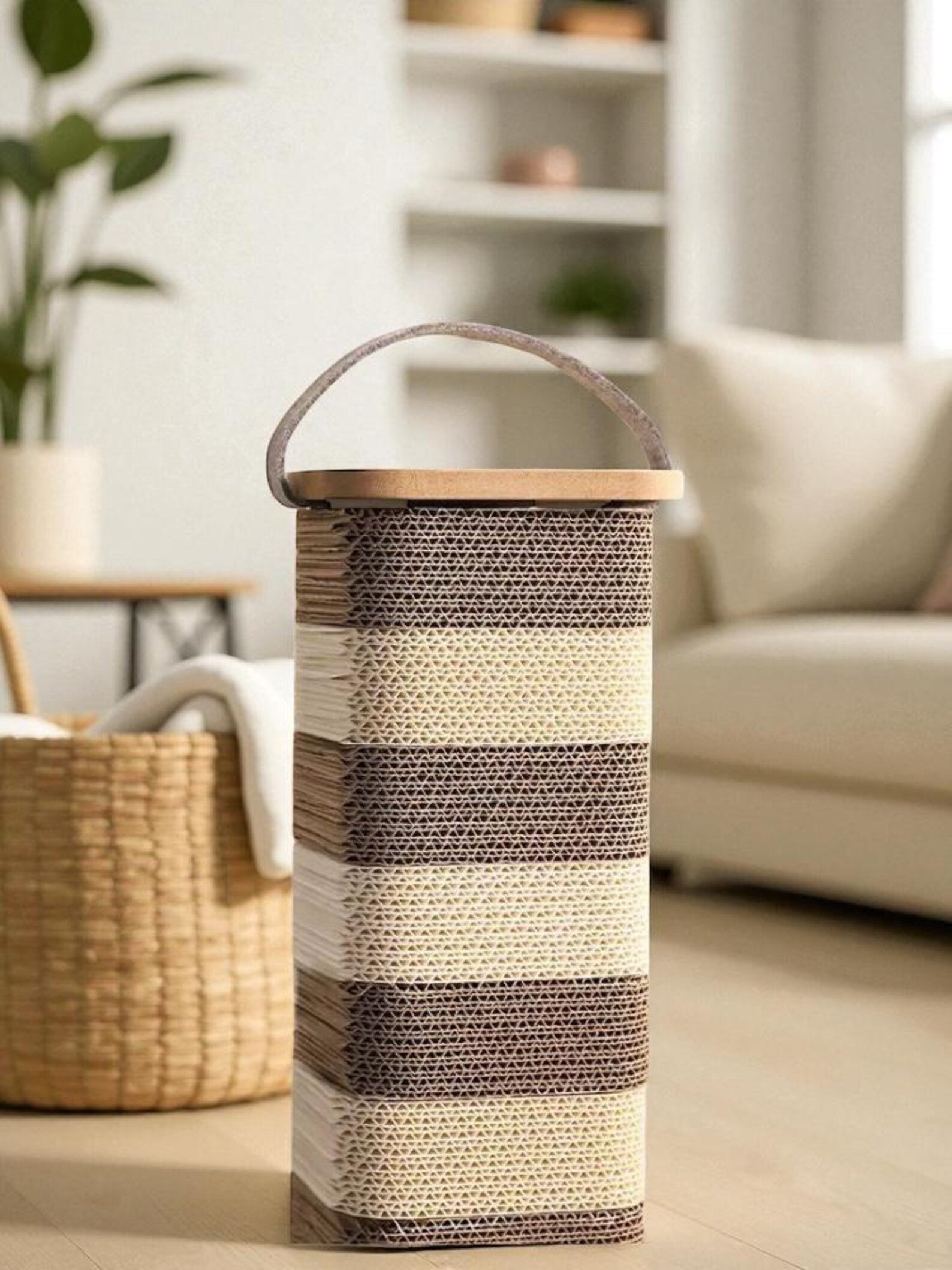 Modern Cat Scratching Post | Minimalist Striped Pet Tower | Neutral ...