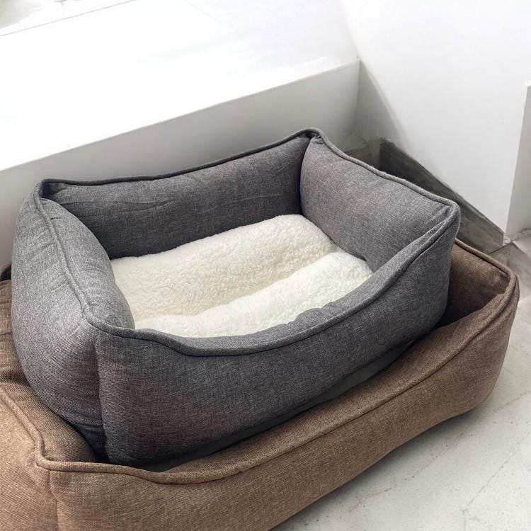 Cozy Linen Dog Bed, Soft Warm Puppy Cushion, Washable Pet Sofa for ...