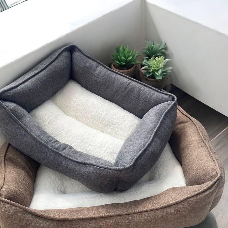 Cozy Linen Dog Bed, Soft Warm Puppy Cushion, Washable Pet Sofa for ...
