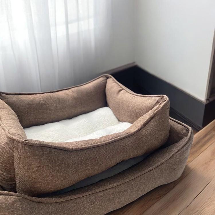 Cozy Linen Dog Bed, Soft Warm Puppy Cushion, Washable Pet Sofa for ...