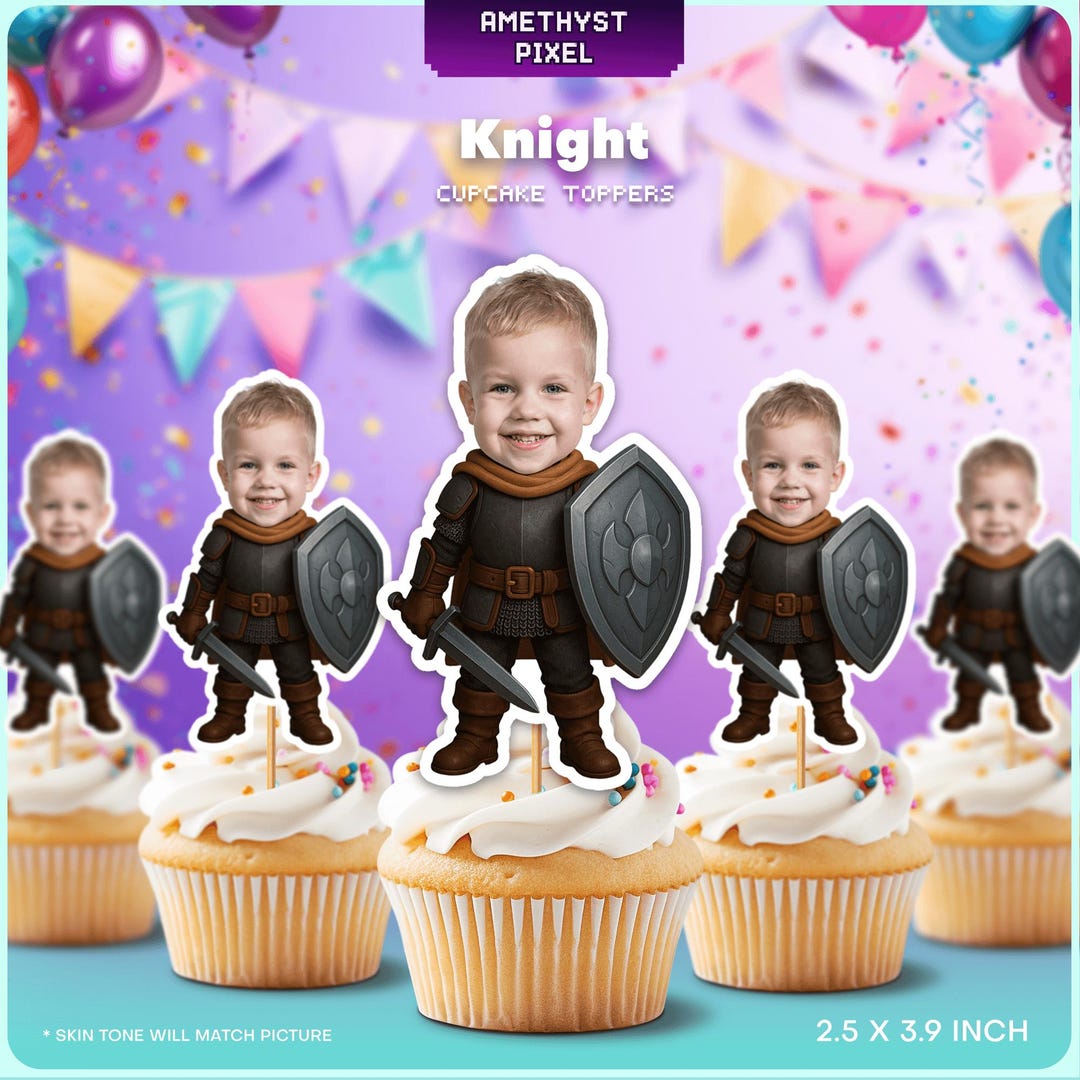 Custom Knight Face Cupcake Toppers: Medieval Birthday Party - Etsy