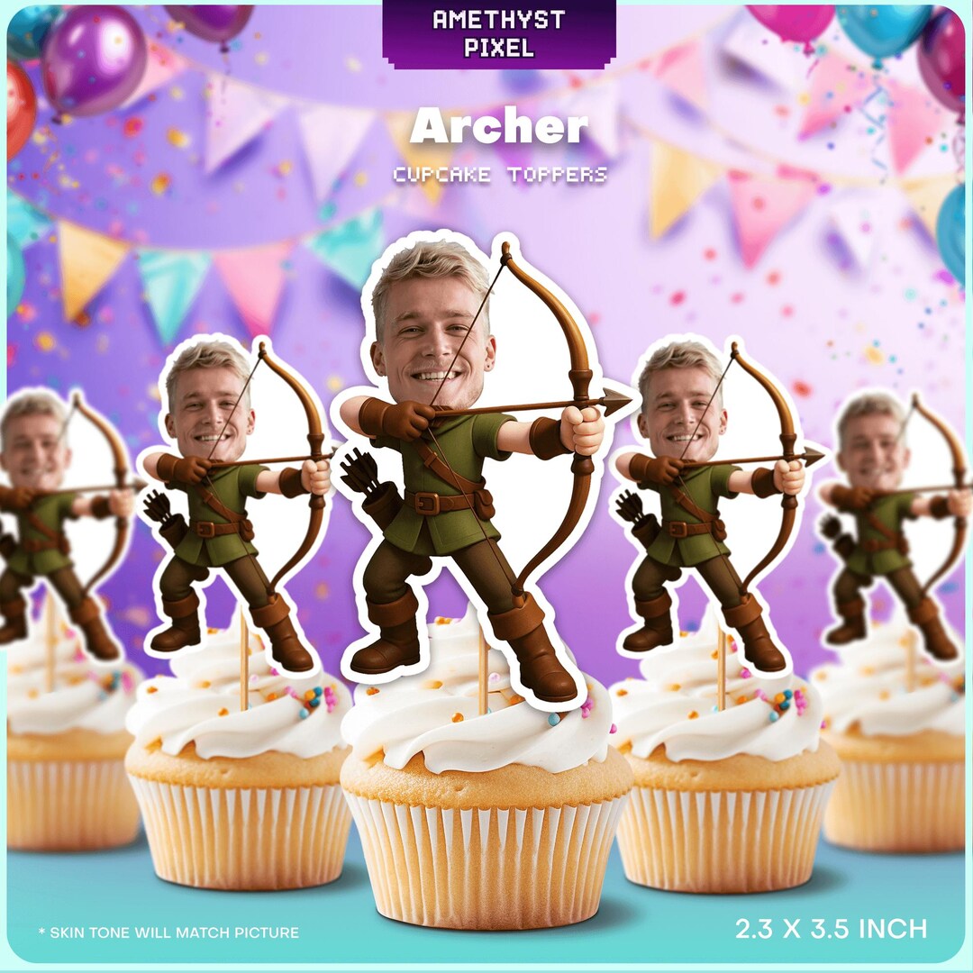 Custom Face Archer Cupcake Toppers - Bow and Arrow Party Decor - Etsy