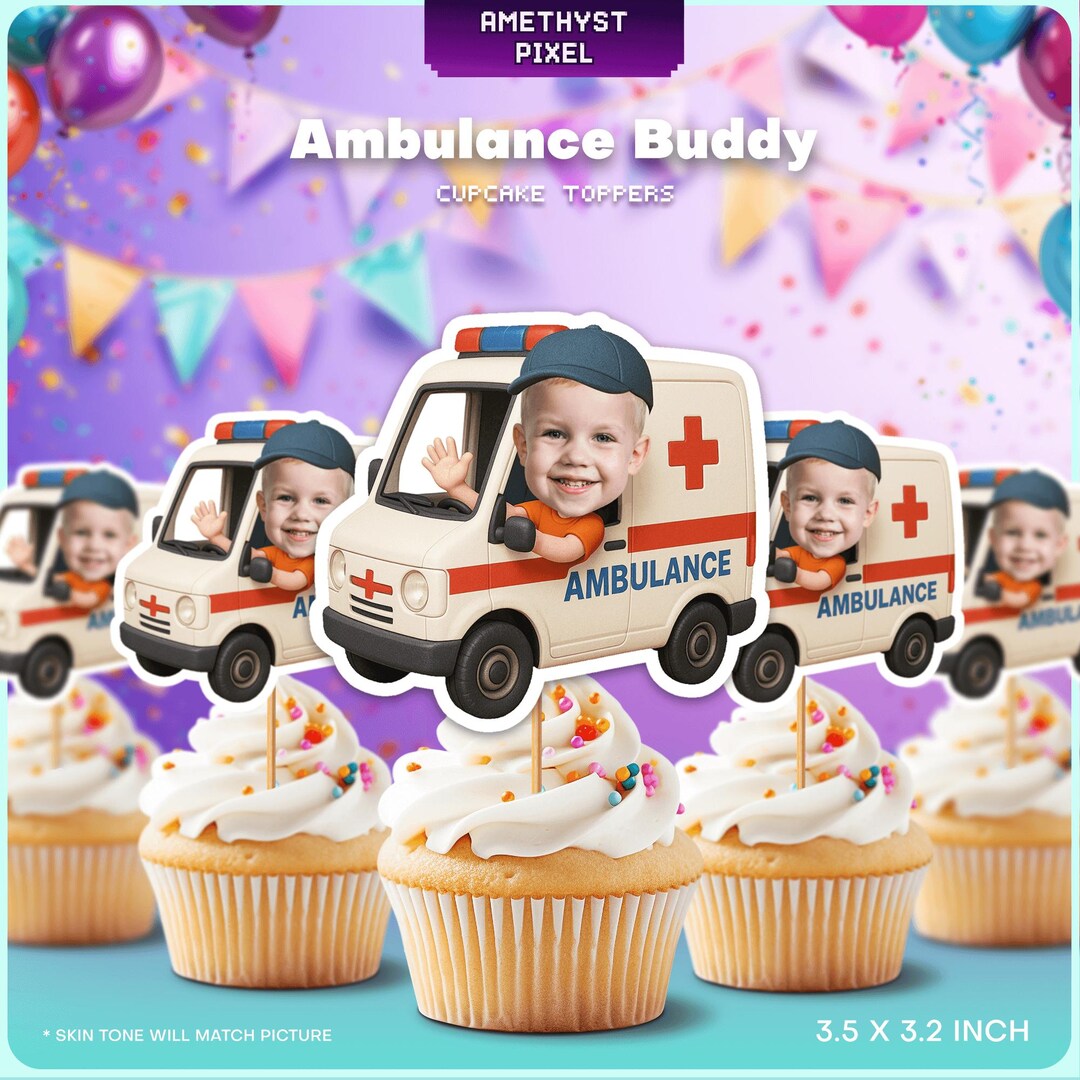 Ambulance Cupcake Toppers: Custom Faces - First Responder Theme - Etsy
