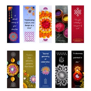 Rangoli Bookmarks Set: Vibrant Indian Art, Printable PDF, 1 Zip (2x6 ...